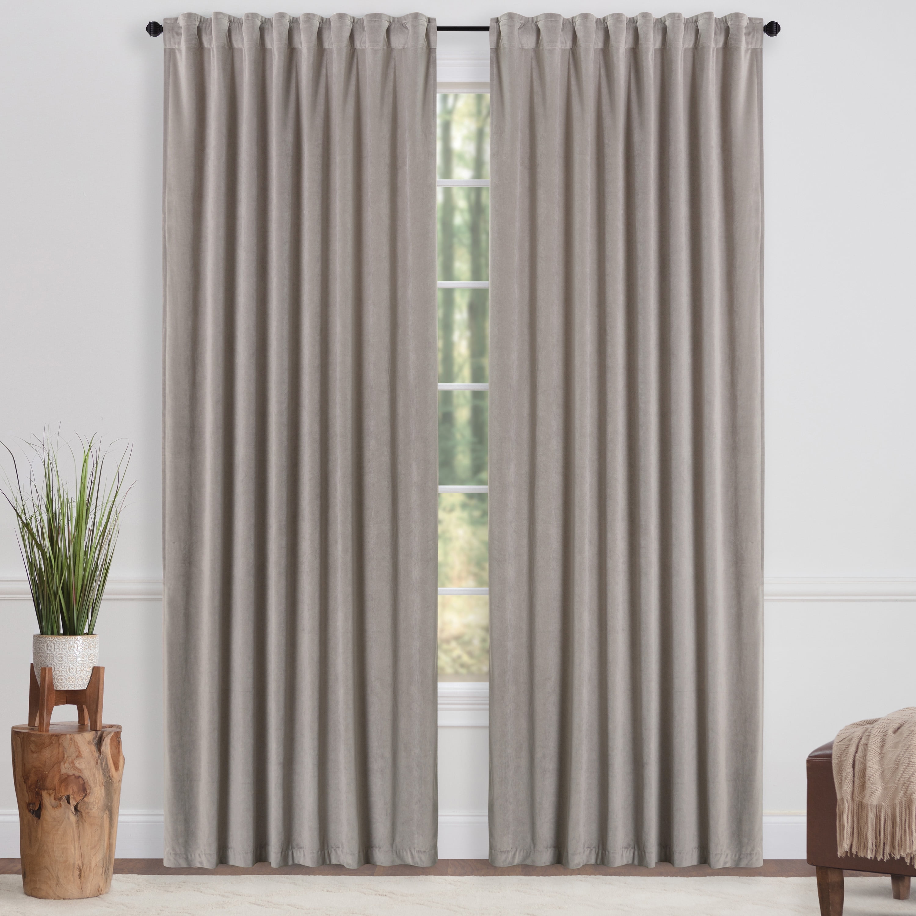 Chanasya Taupe Velvet Curtains Panel Set 2 -Piece - Classy Partial ...