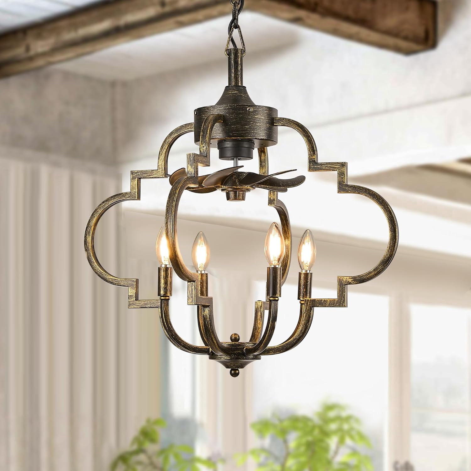 Chandelier Ceiling Fan, 23" Rustic Fandelier Ceiling Fan with Light, 4 ...