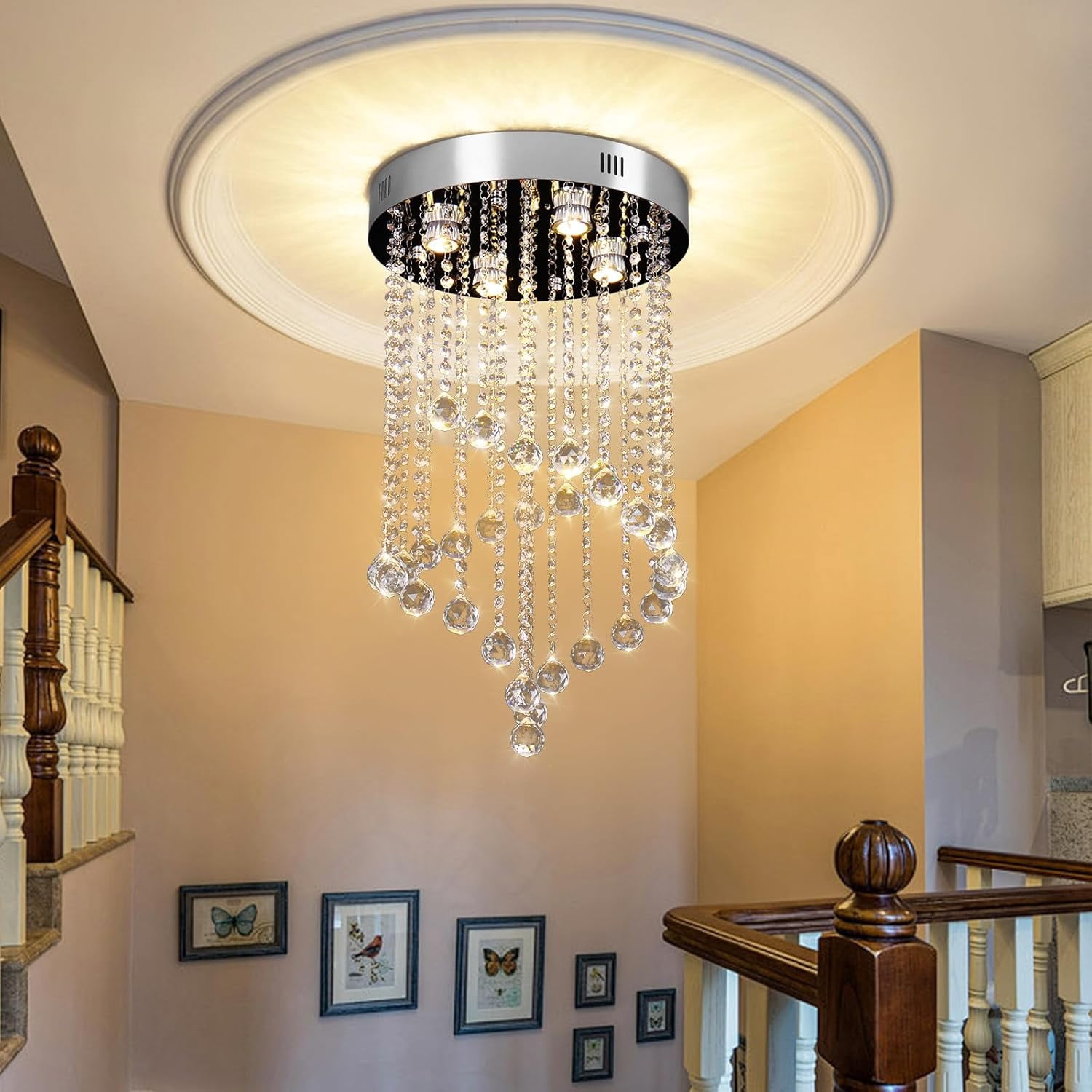 Chandelier Crystal Pendant Light Crystal Raindrop 4-Lights Flush Mount ...