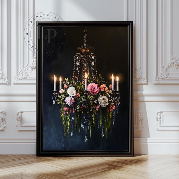 Chandelier Floral Art Print Moody Cottagecore, Romantic Victorian Wall ...