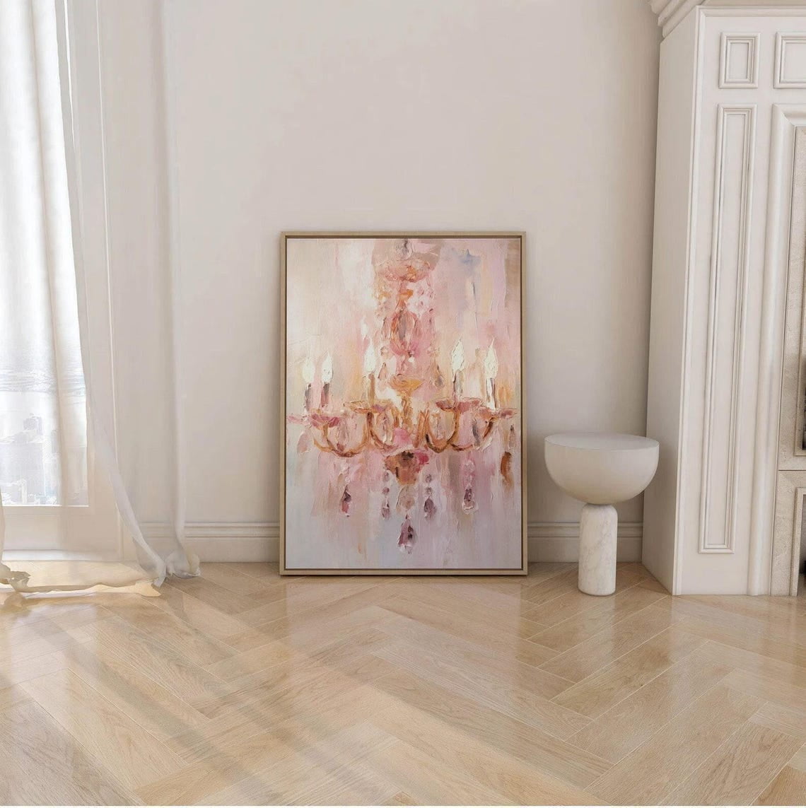 Chandelier Luxury Wall Art Light Pink Girly Apartment, Unframed Canvas ...