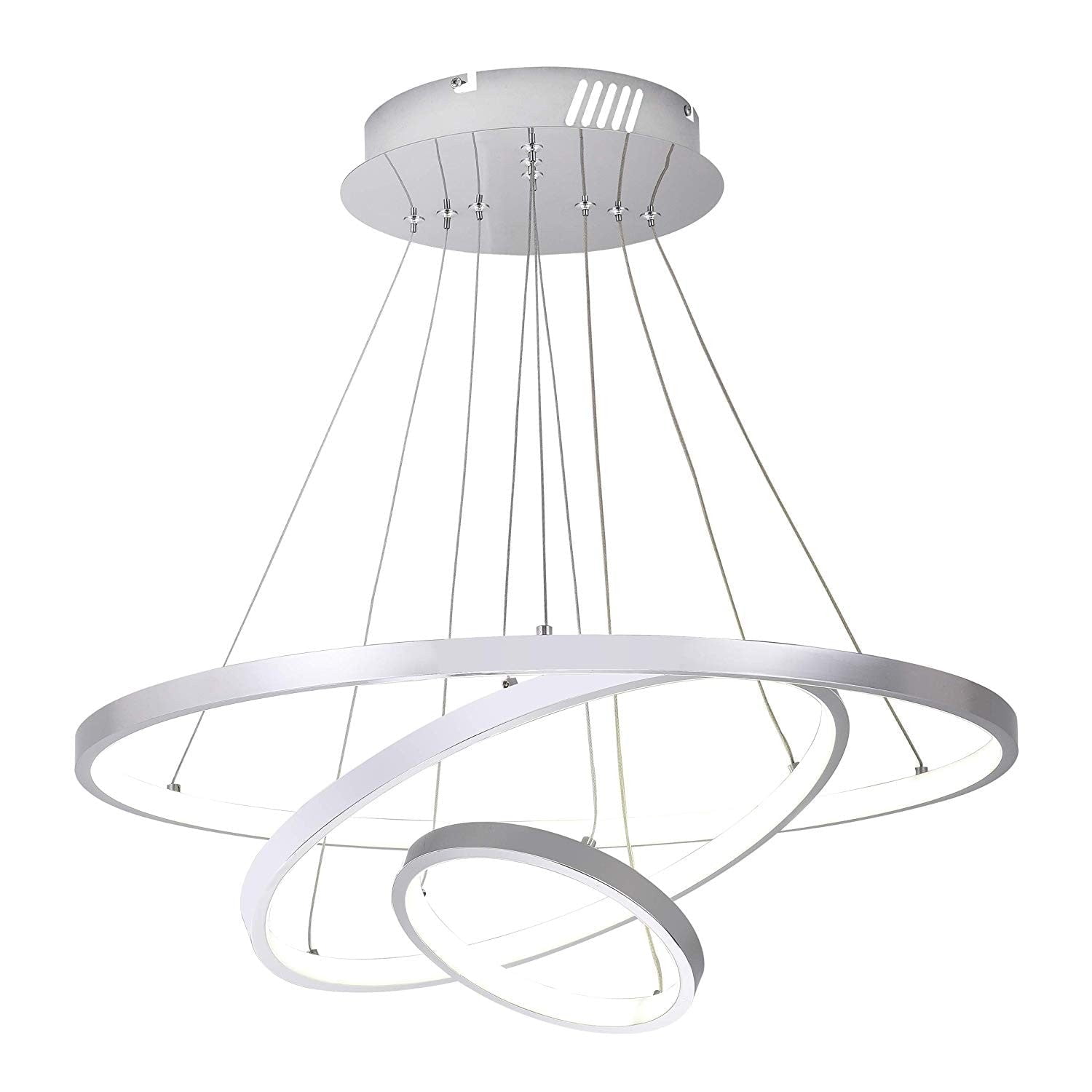 Modern 3-Ring LED Chandelier - Matte Silver, 32in Diameter, Switchable ...