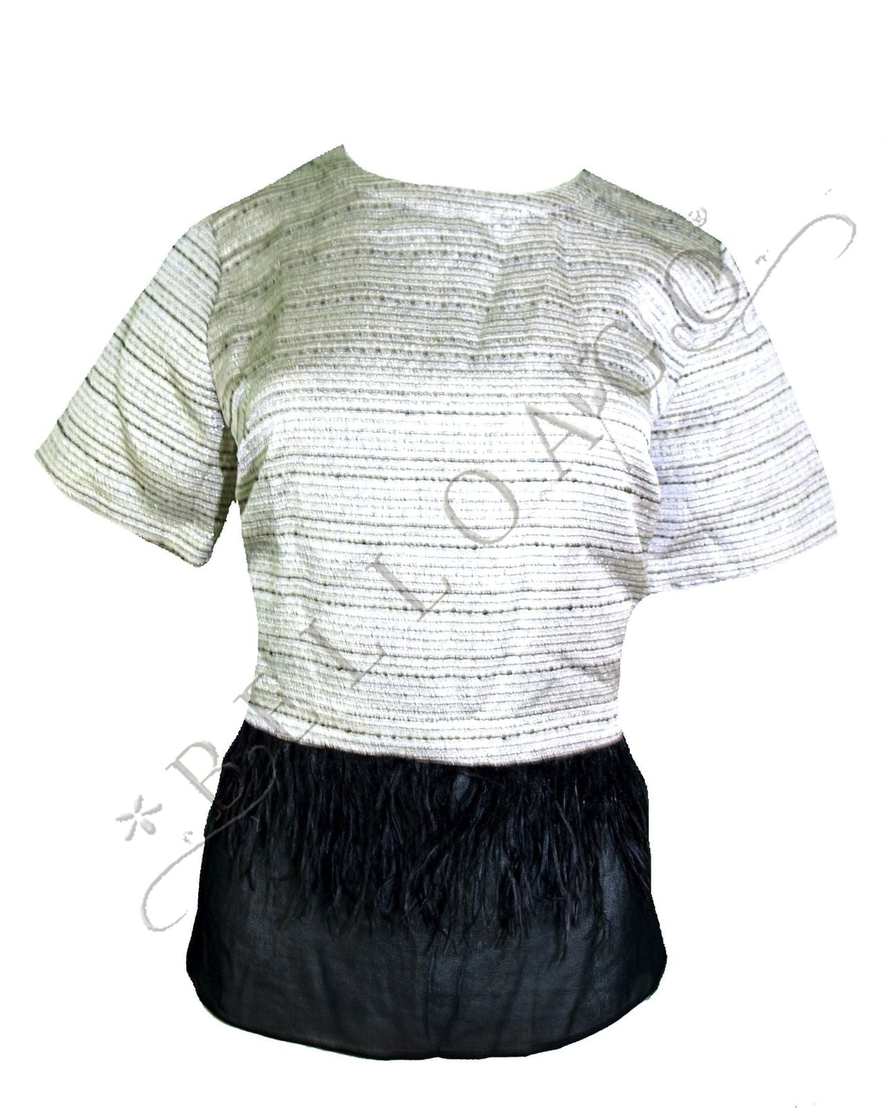Chandi And Lia Women's Metallic Feather Trim Mixed Media Top, White, L - Walmart.com