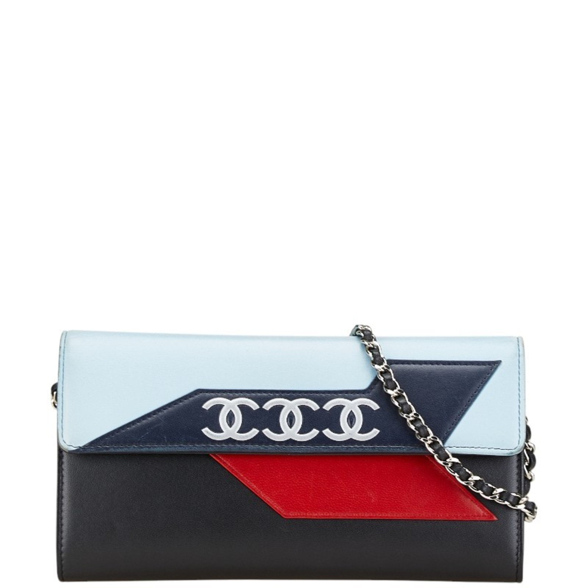 Pre-Owned Chanel Airline Triple Coco Mark Chain Shoulder Wallet Black ...