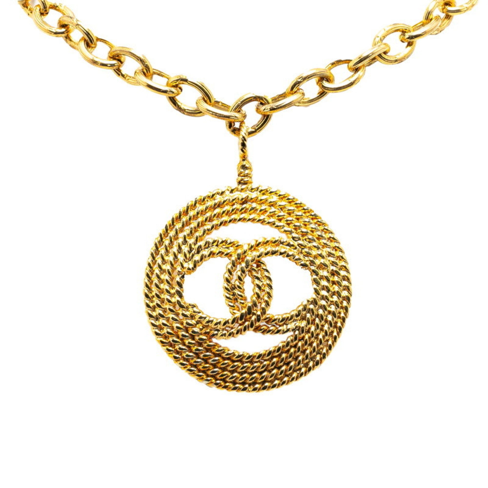 Pre-Owned Chanel Coco Mark Chain Motif Necklace Gold Plated Women's ...