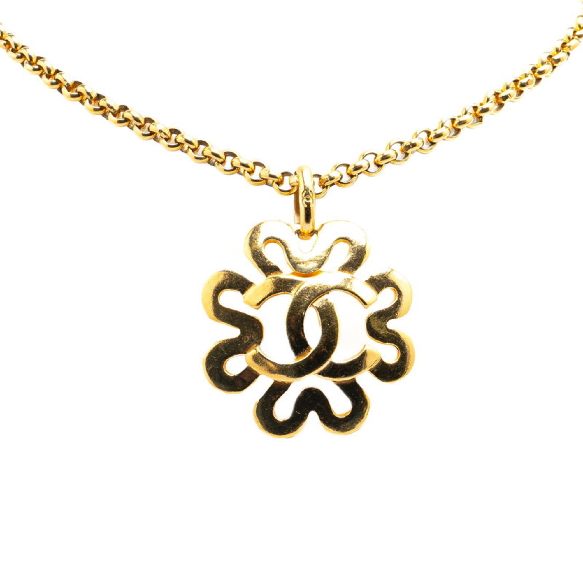 Pre-Owned Chanel Coco Mark Clover Motif Necklace Gold Plated Women's ...