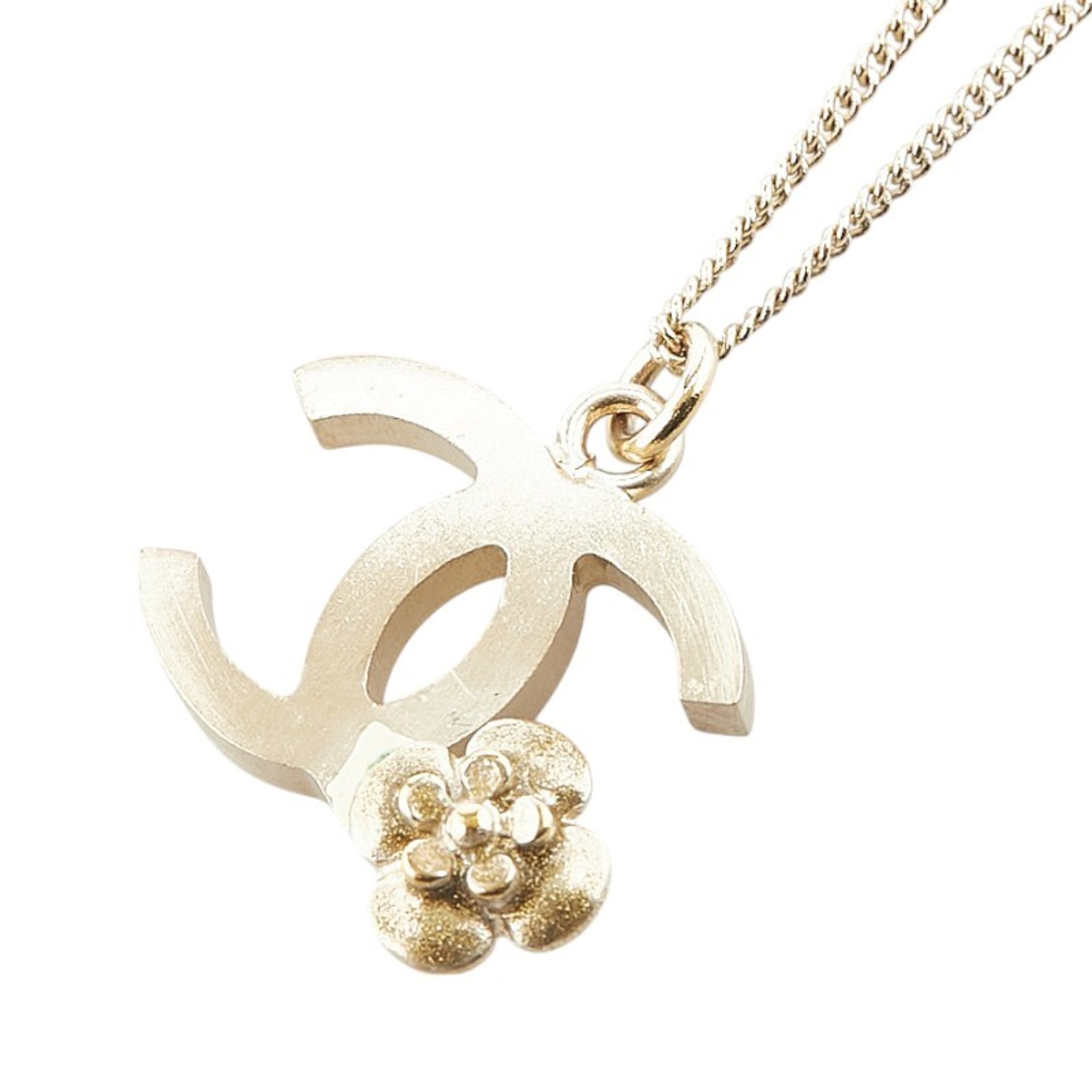 Pre-Owned Chanel Coco Mark Flower Motif Necklace Gold Plated Women's ...
