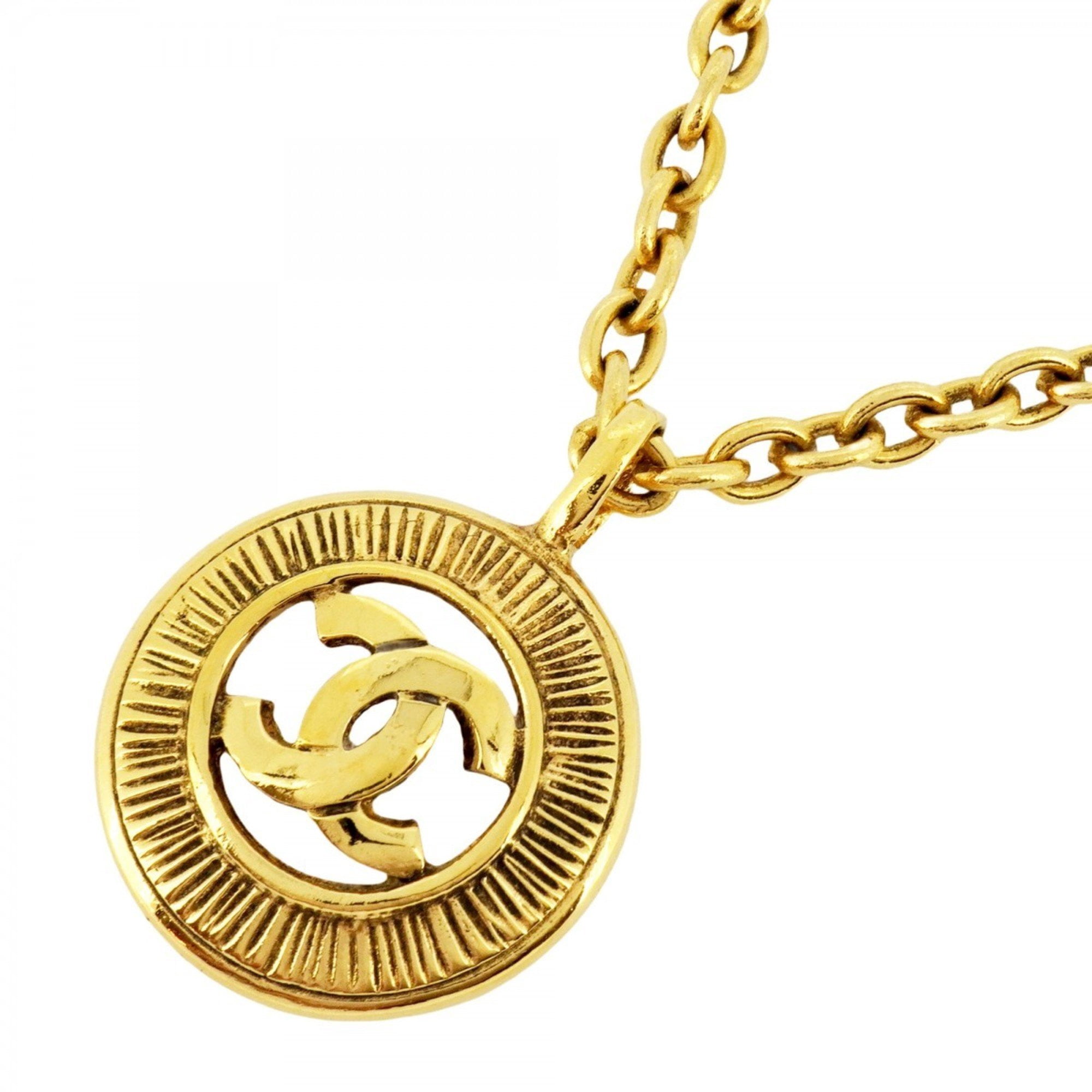 Pre-Owned Chanel Necklace Coco Mark Circle GP Plated Gold Ladies (Good ...