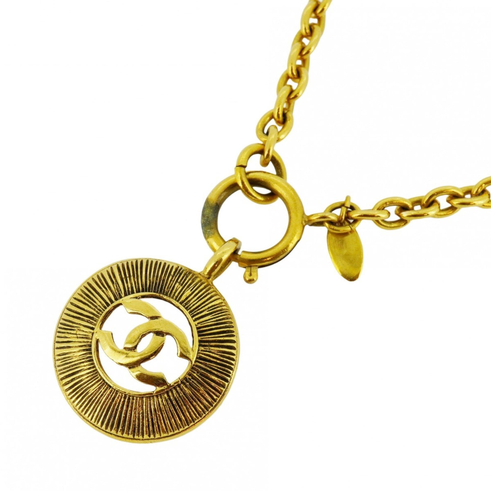 Pre-Owned Chanel Necklace Coco Mark Circle GP Plated Gold Ladies (Good ...