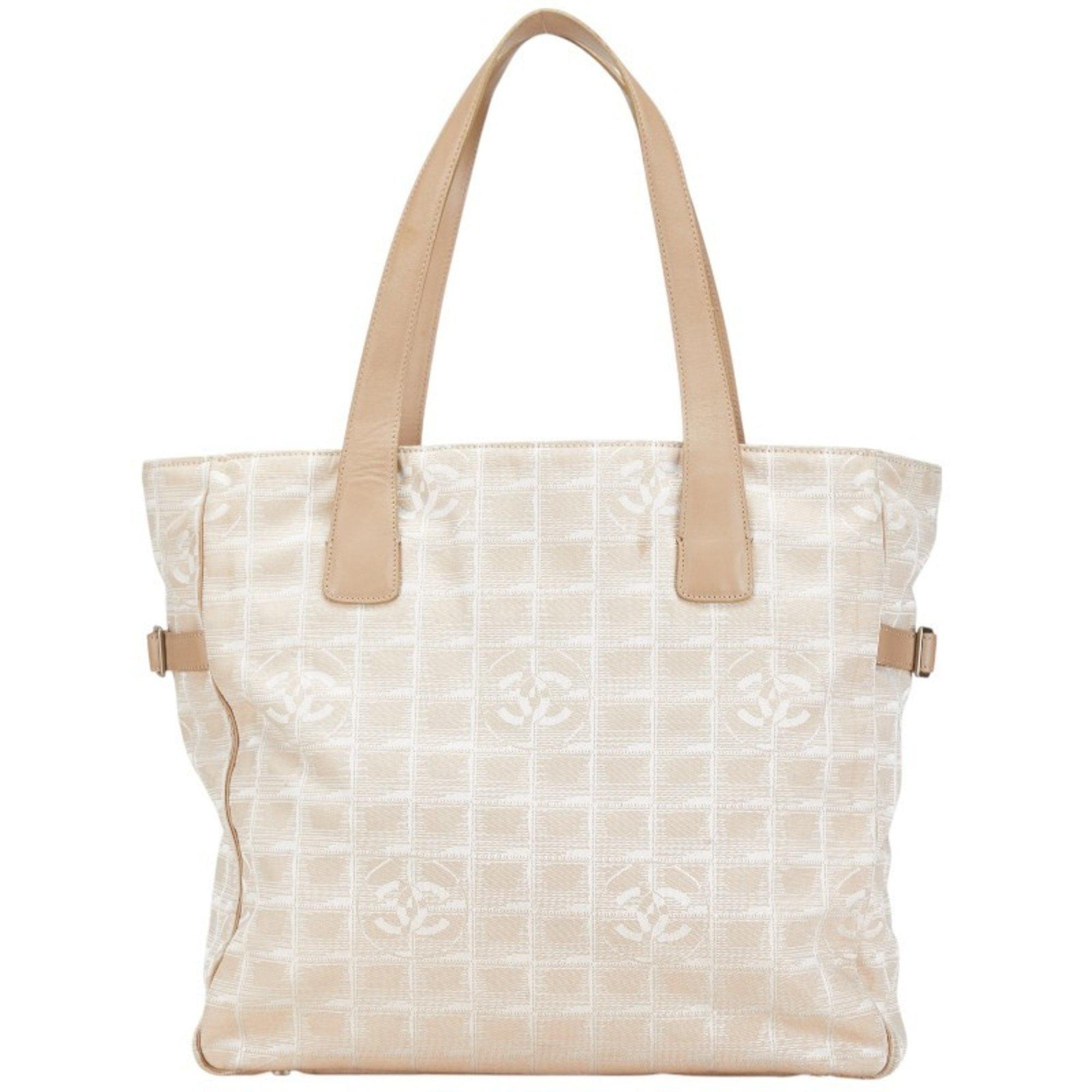 Pre-Owned Chanel New Travel Line Coco Mark Handbag Tote Bag Beige Nylon ...