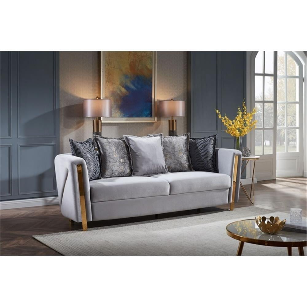 Chanelle Thick Velvet Fabric Upholstered Sofa Made With Wood in Gray ...