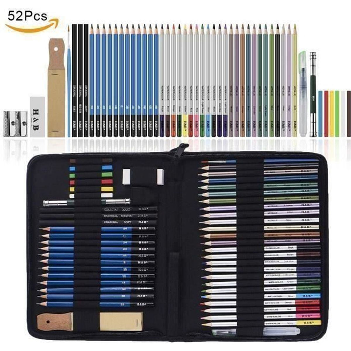 ChangM 52 pcs Professional Drawing Pencils and Sketching Kit Ideal ...
