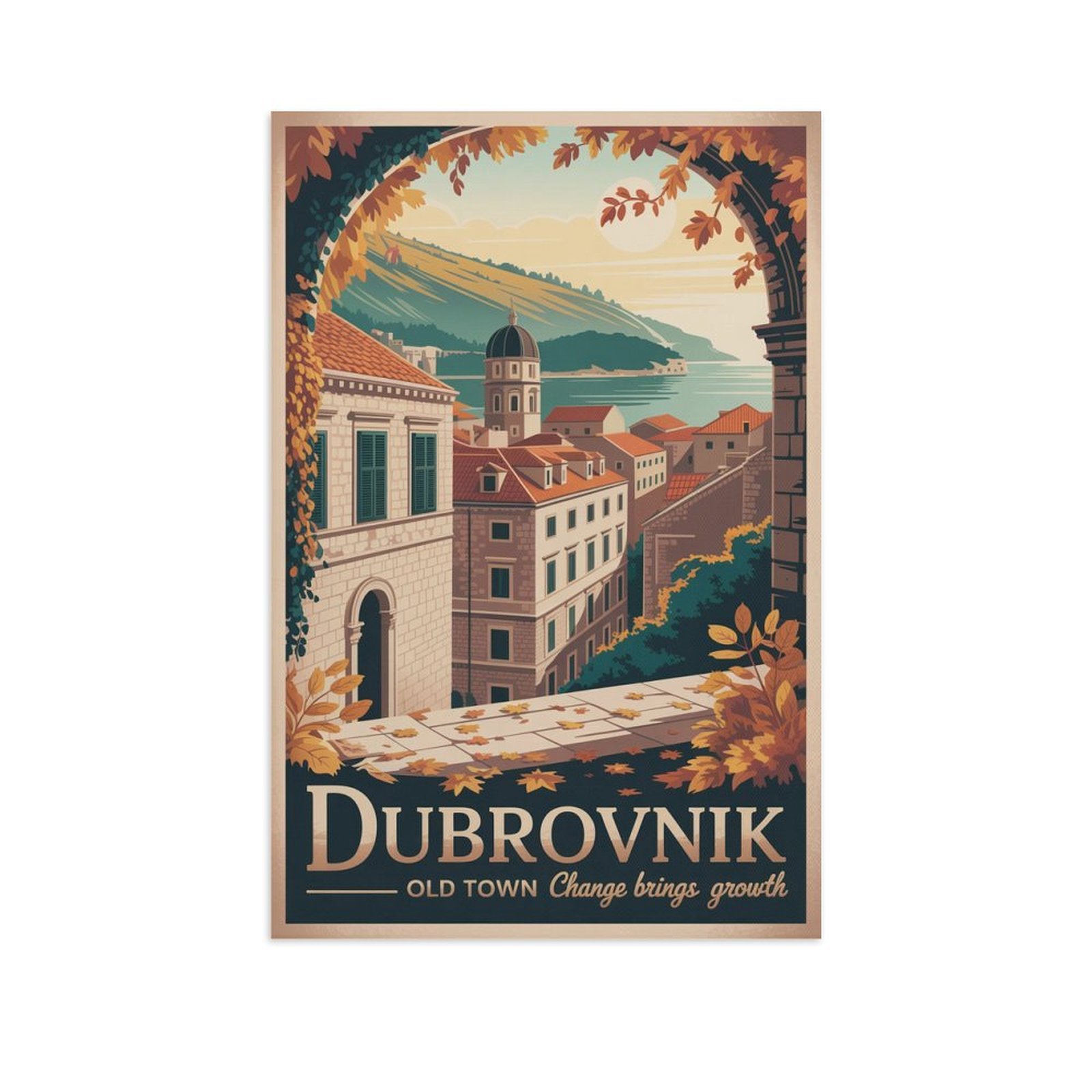 Change Brings Growth Dubrovnik Old Town Retro Travel Poster Vintage ...