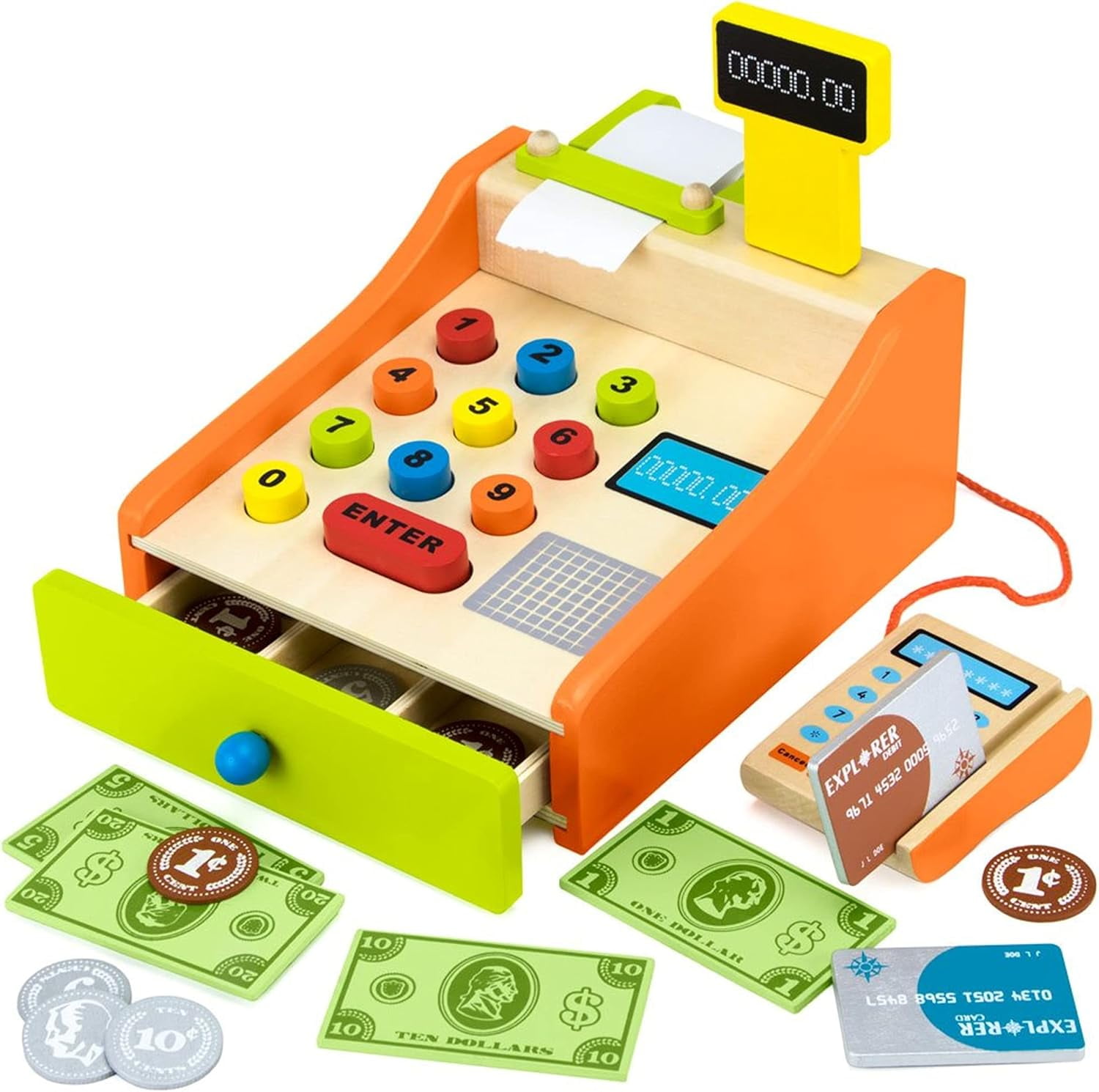 Change & Charge Cash Register Toy with Play Money for Kids (22pcs ...