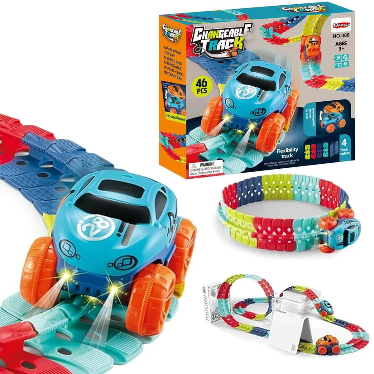 Anti-Gravity LED Light-Up Racetrack Set, 46PCS Flexible Track with Car ...