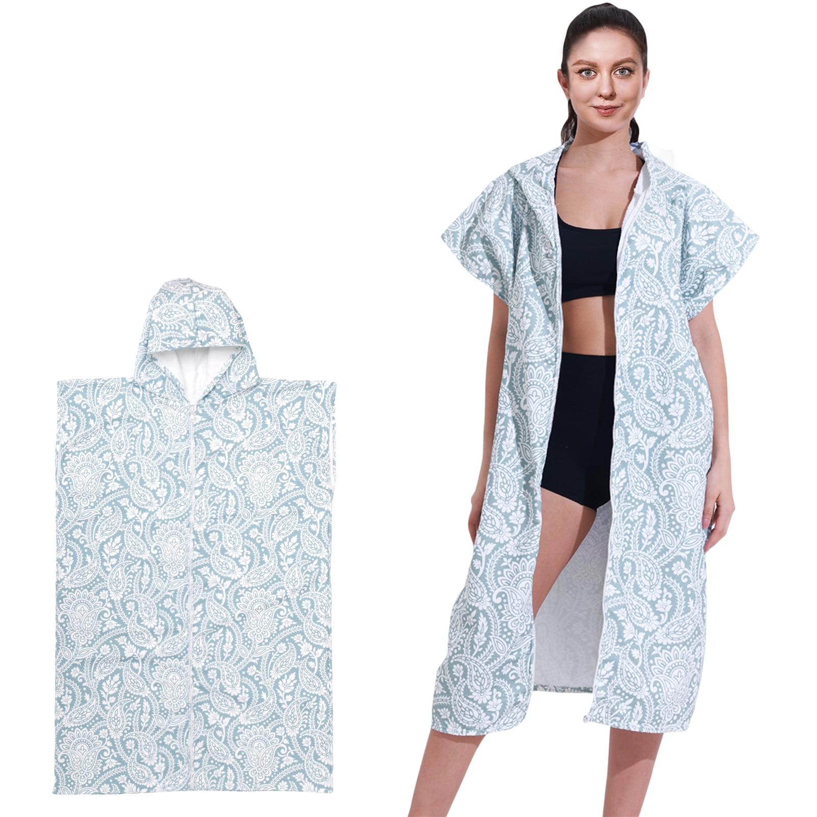 Changing Robe Soft Microfiber Towel Poncho Robe with Hood and Zipper ...