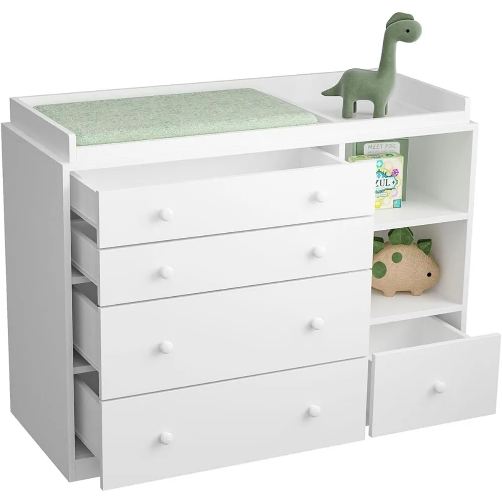 Changing Table Dresser, Baby Dresser with 5 Drawers and 2 Shelves,Multi ...