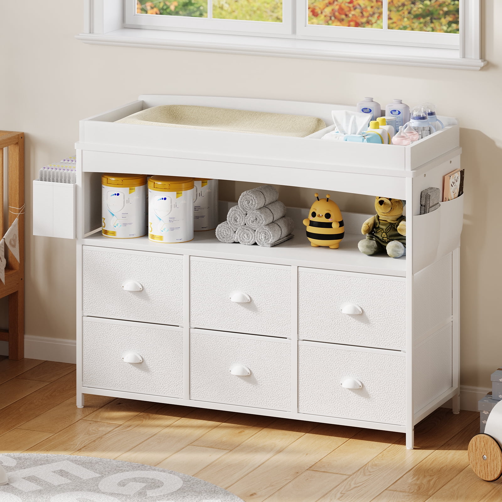 Changing Table Dresser With 6 Fabric Drawers and Open Shelf for Nursery ...