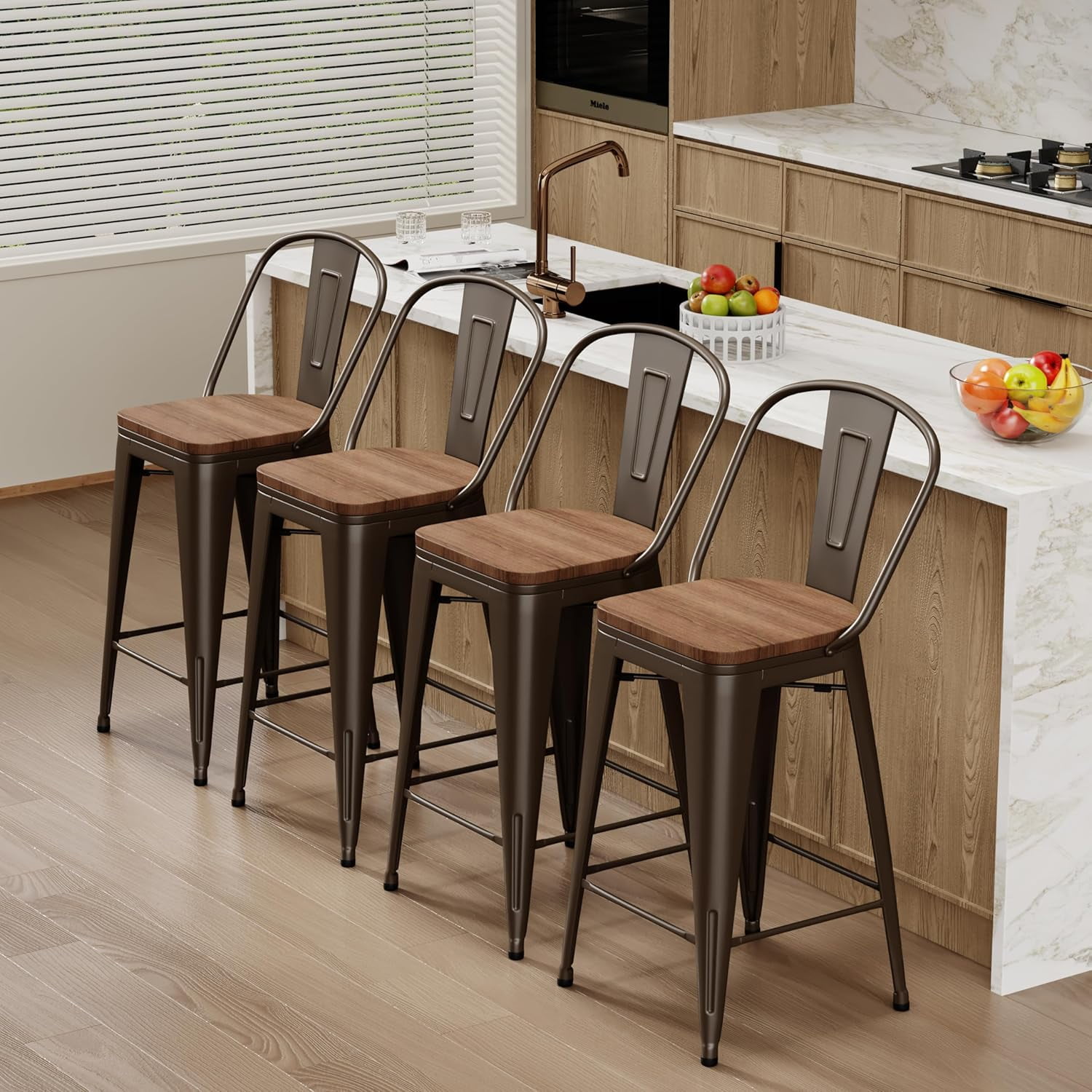 Changjie 24 Inches Metal Barstools Set of 4 Counter Height Bar Stools ...
