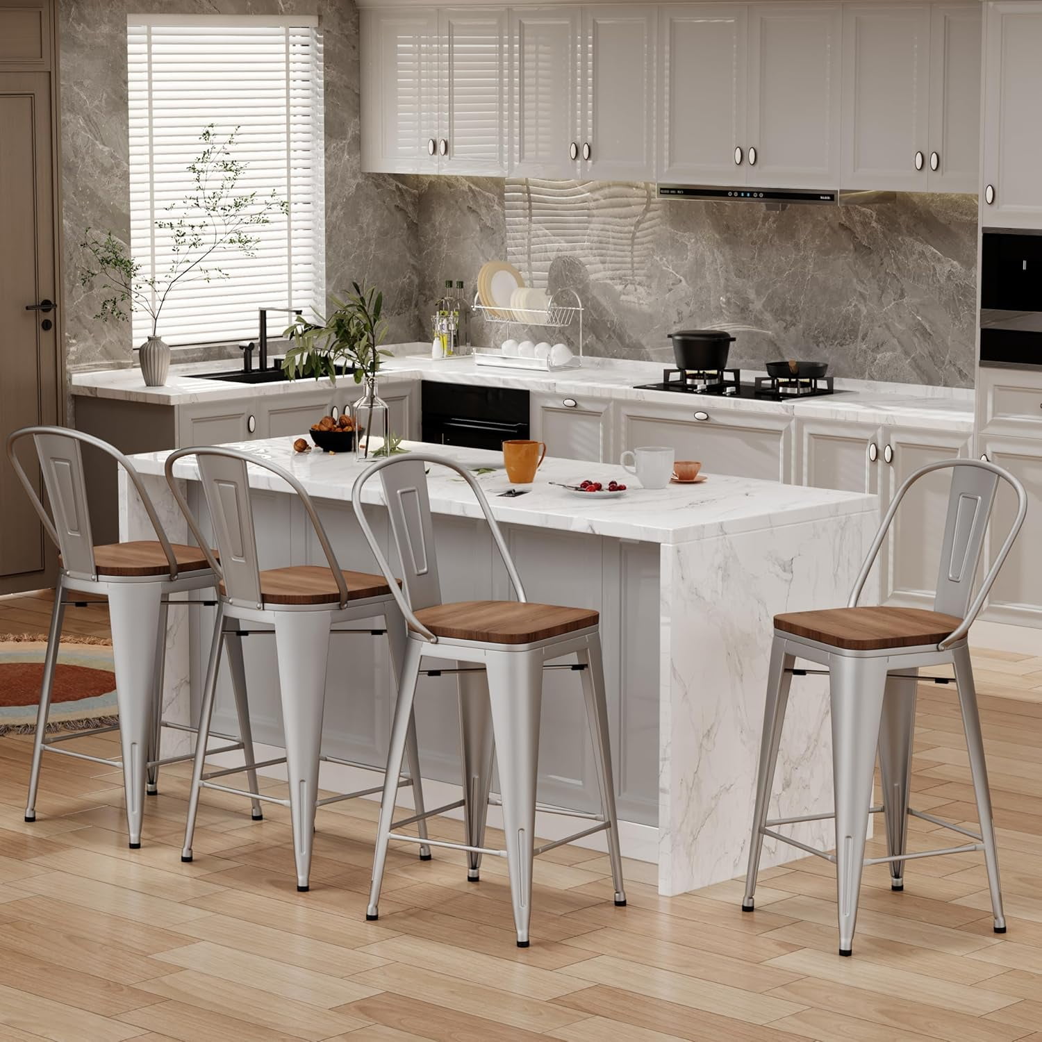 Changjie 24 Inches Metal Barstools Set of 4 Counter Height Bar Stools ...