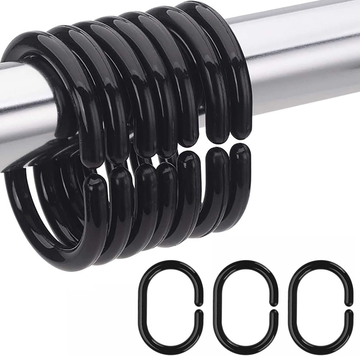 Changmaius 10 PCS Shower Curtain Rings,Plastic Black Shower Curtain ...