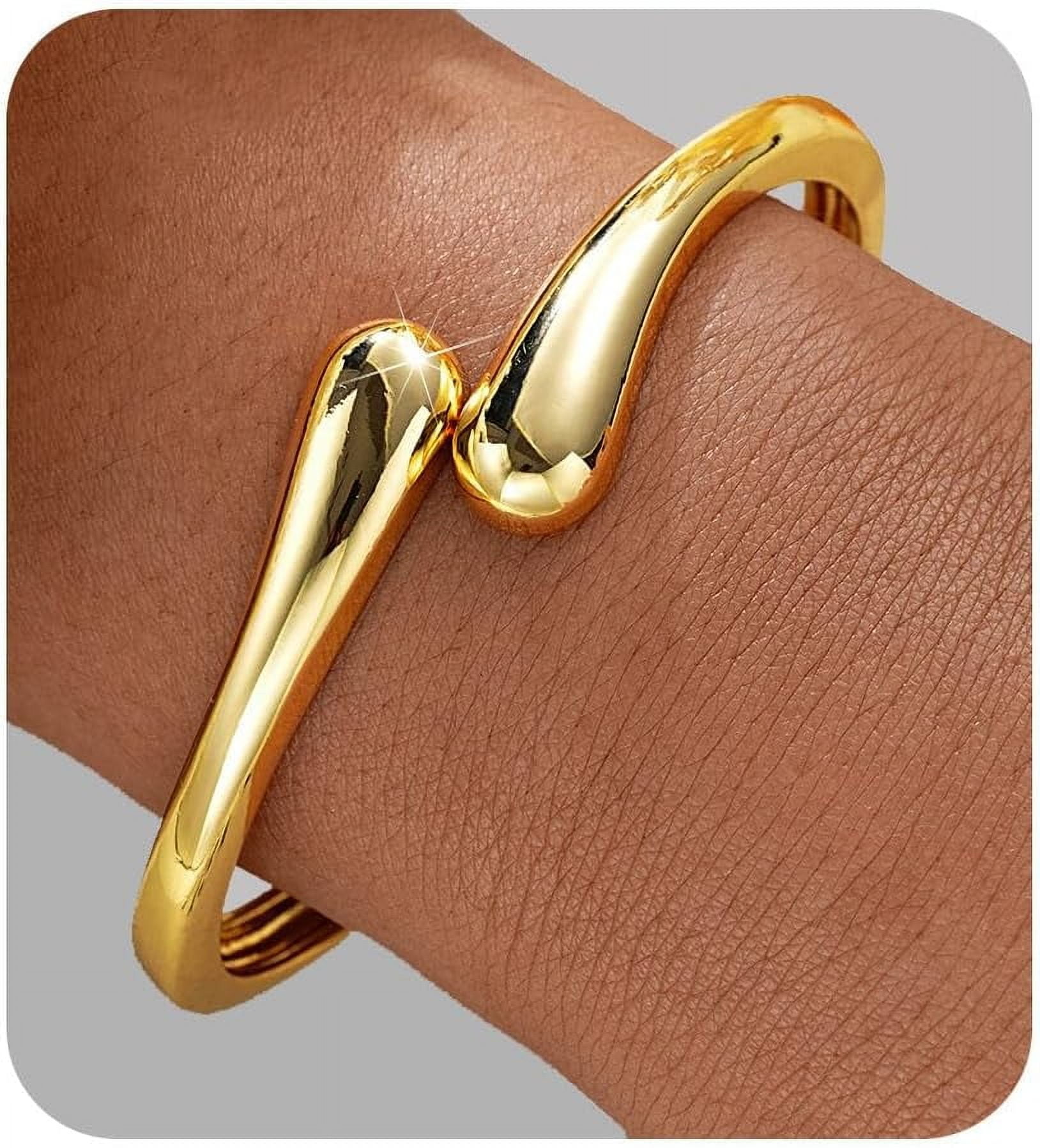 Changmaius‌ 14K Gold Plated Adjustable Bangle Bracelet‌ – Chunky Cuff Jewelry for Women & Teens ...