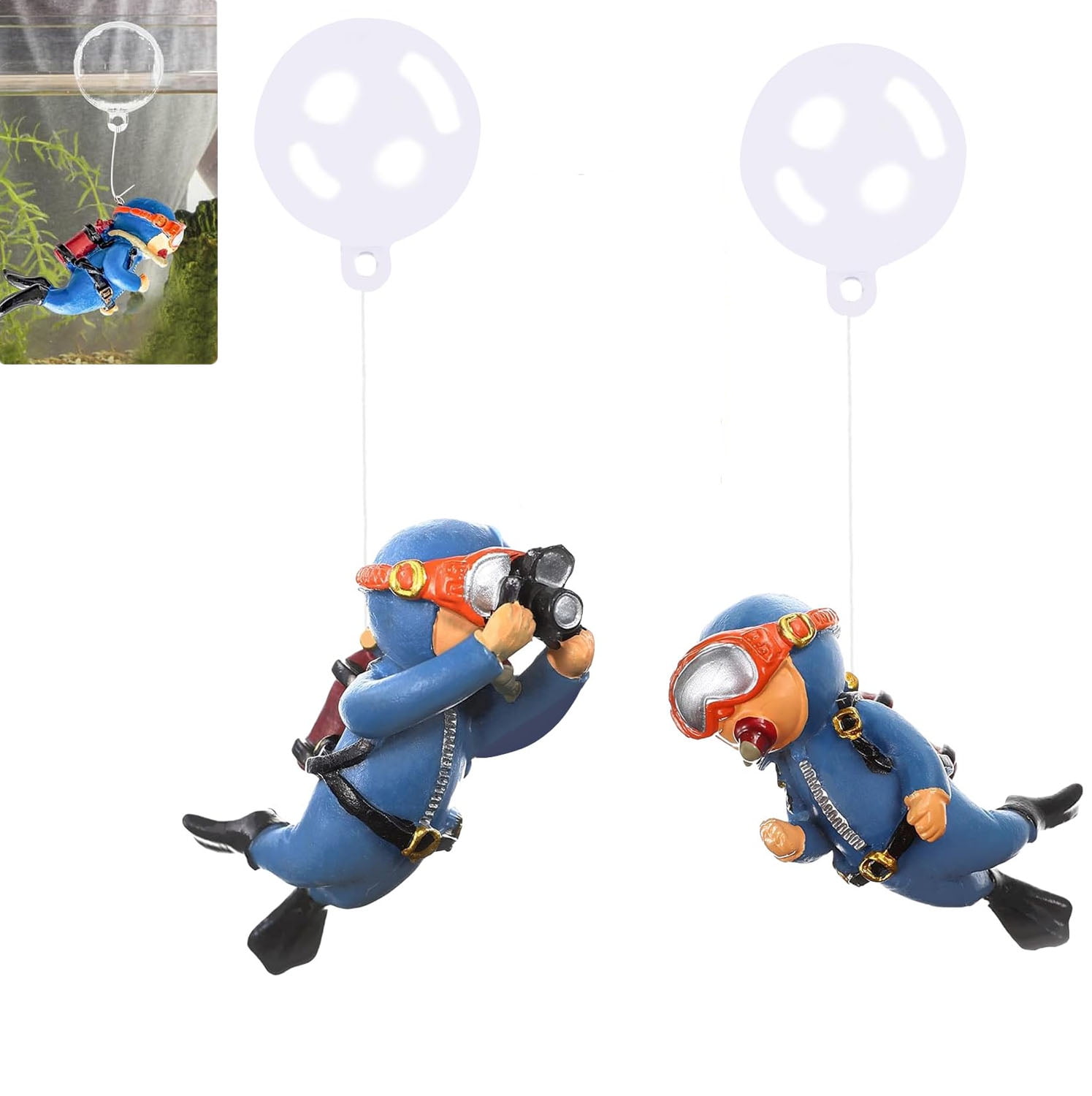 Changmaius 2-Pack Floating Fish Tank Decorations Little Diver Aquarium ...