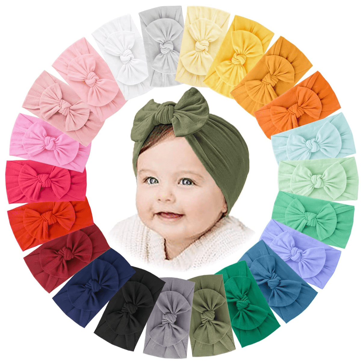 Changmaius 22 Pcs Baby Headbands Soft Nylon Hairbands with Bows Girls ...