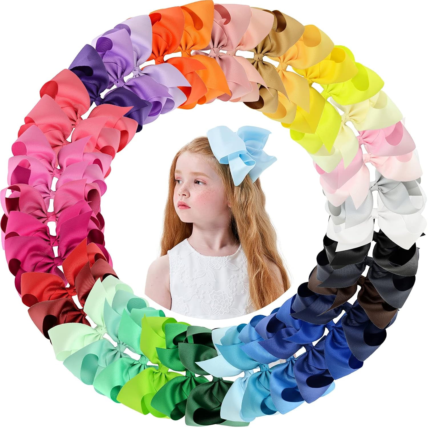Changmaius 30/40PCS Big 6 Inch Hair Bows for Girls Grosgrain Ribbon ...