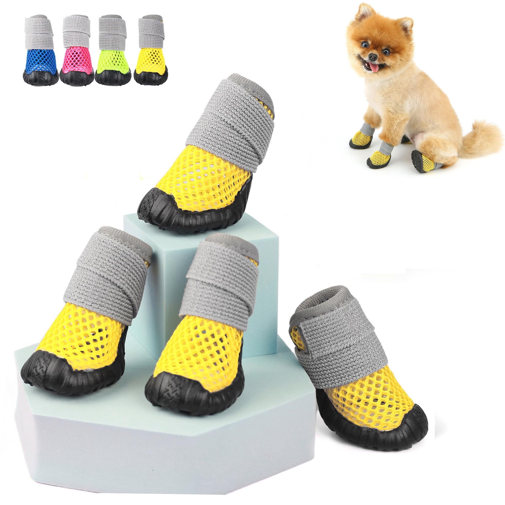 Changmaius 4PCS Small Dog Shoes, Breathable Mesh Boots,Summer ...