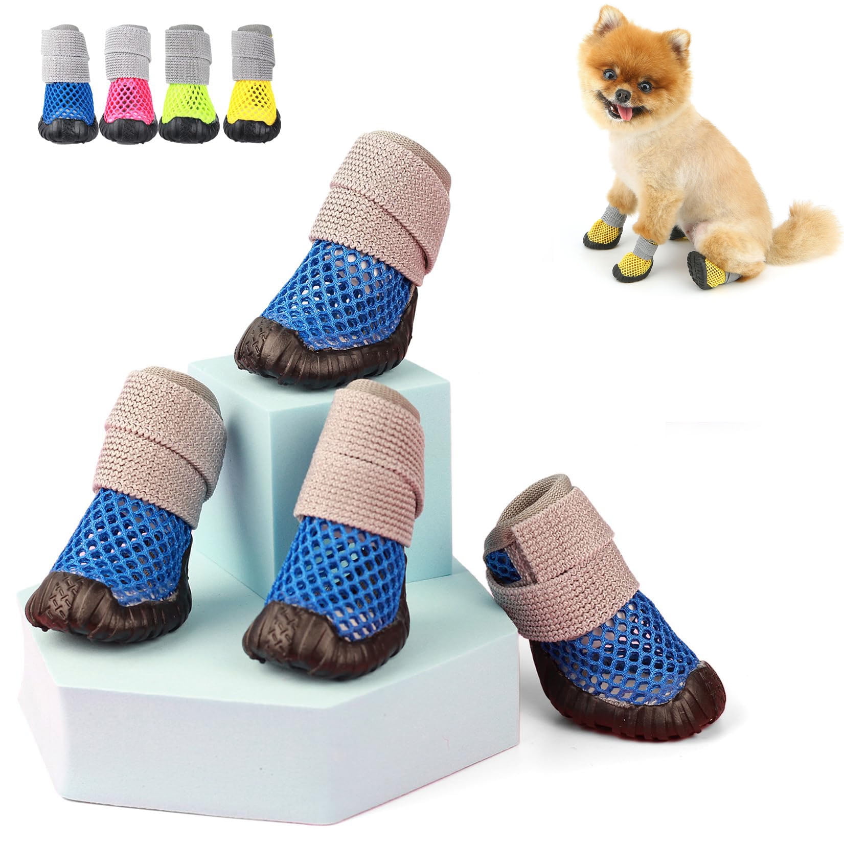 Changmaius 4PCS Small Dog Shoes, Breathable Mesh Boots,Summer ...