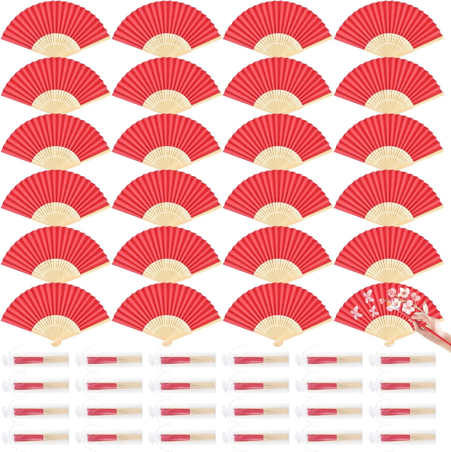 Changmaius Bulk Handheld Bamboo Fans Foldable - Wedding Party Favors ...