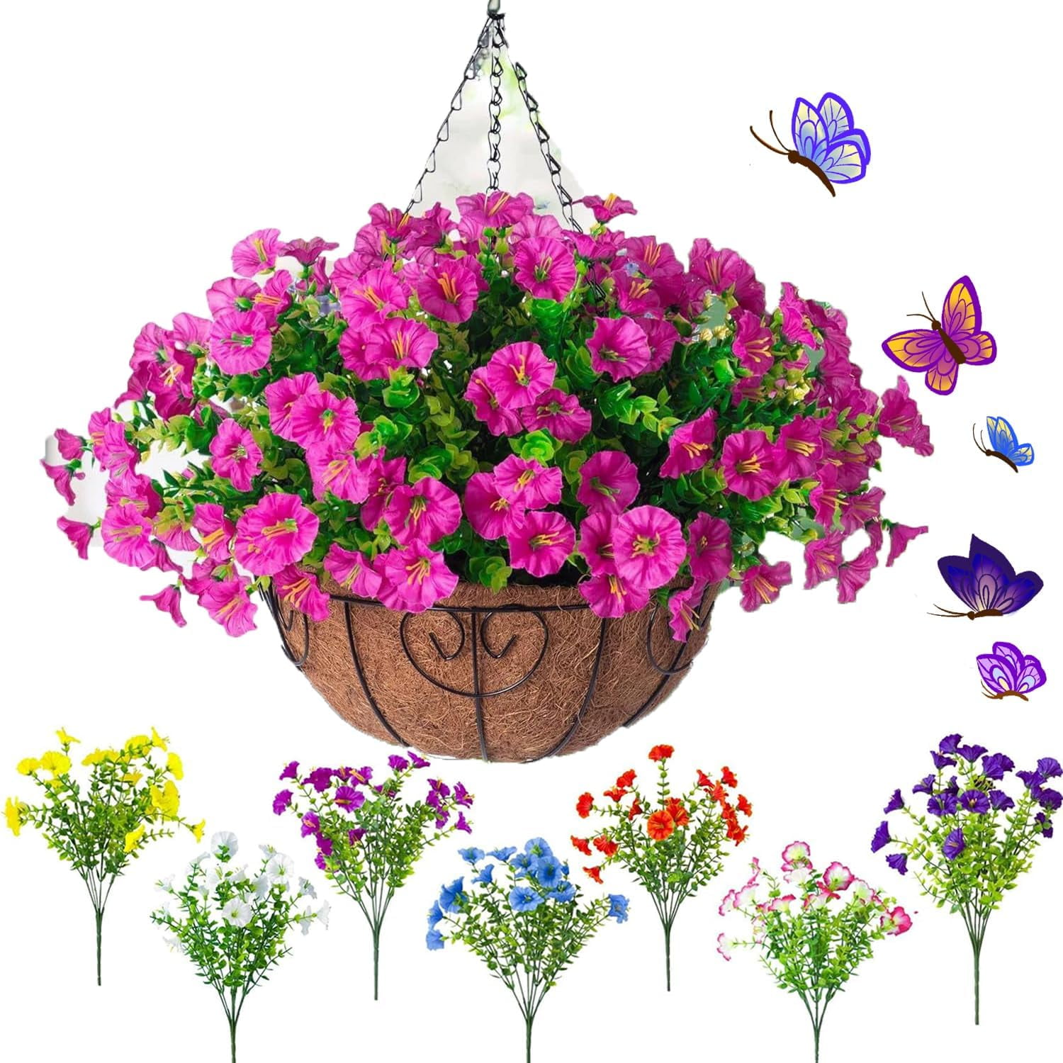 Changmaius Colorful Artificial Flowers Outdoor UV Protected, Faux Petunias Plants for Year-Round ...