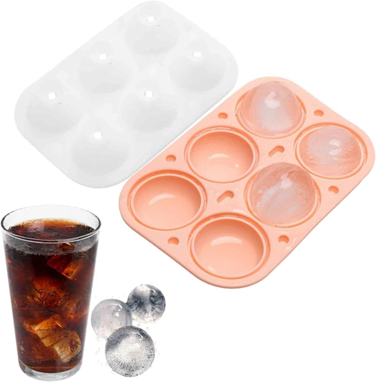 Changmaius Large Round Ice Cube Mold – 6-Cavity Silicone Whiskey Ice ...
