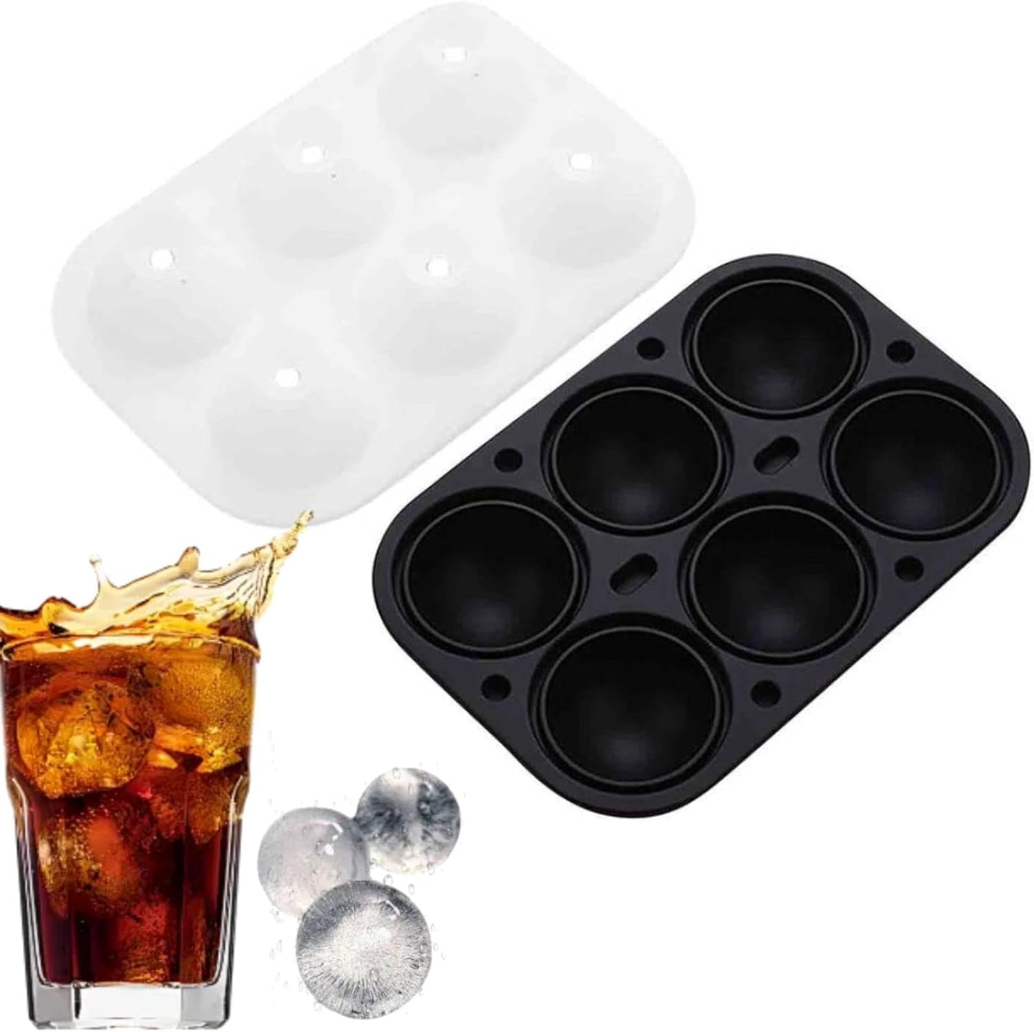 Changmaius Large Round Ice Cube Mold – 6-Cavity Silicone Whiskey Ice ...