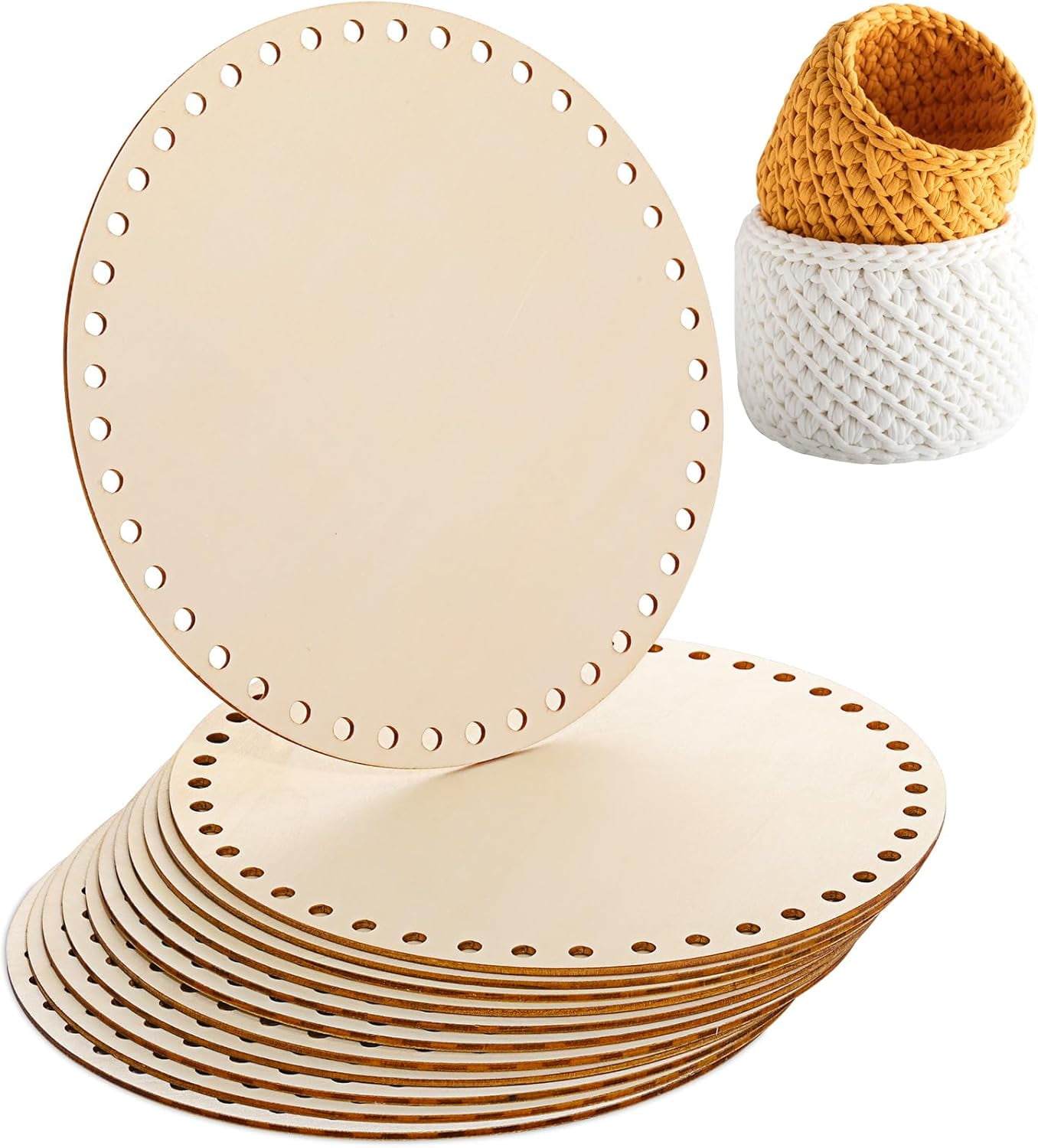 Changmaius Natural Wood Crochet Basket Base Set of 12 - Blank Round ...