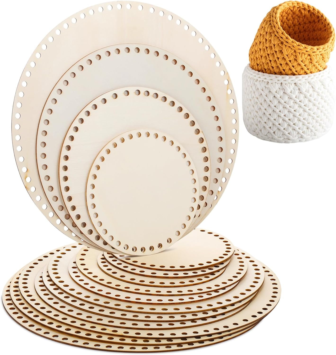 Changmaius Natural Wood Crochet Basket Base Set of 12 - Blank Round ...
