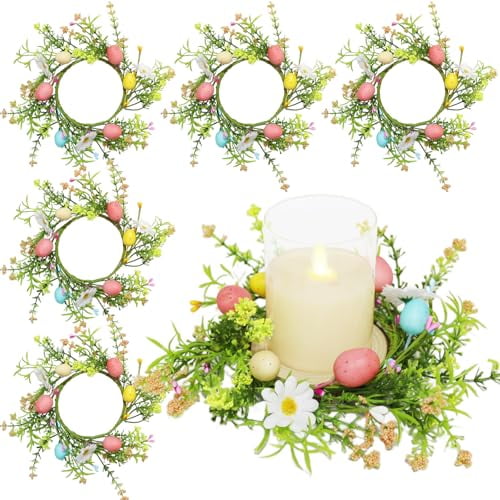 Changmaius Spring Candle Ring Holders - Floral Wreaths with Pastel Eggs ...