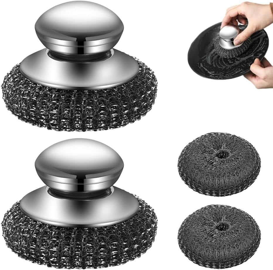 Changmaius Stainless Steel Wool Scrubber for Cast Iron, Heavy Duty ...