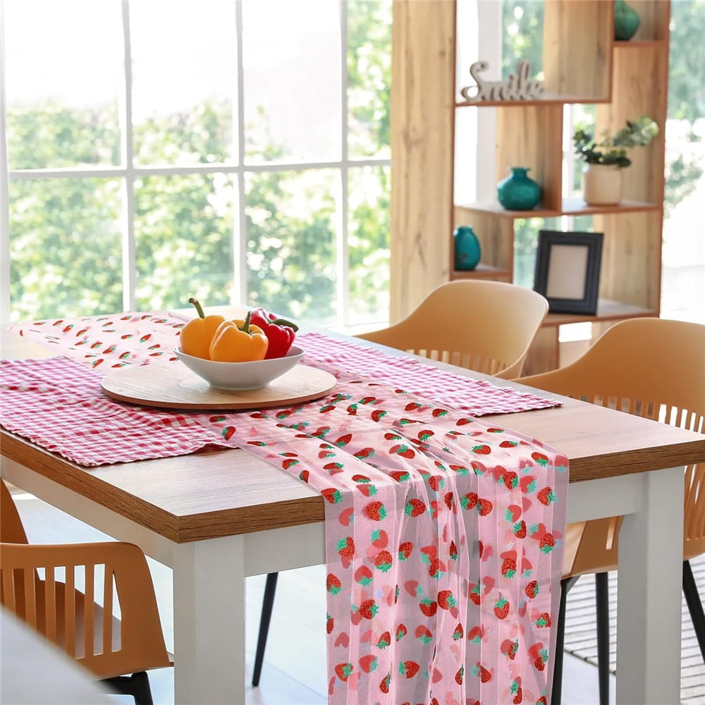 Changmaius Strawberry Table Runner, 4 Pack 29x70 Inch Pink Glitter ...