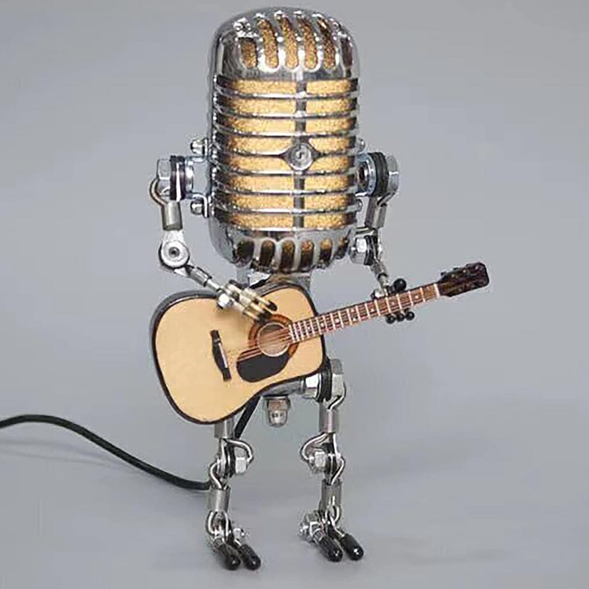 Changmaius Vintage Microphone Guitar Robot Lamp, Cool Cute Retro Metal ...