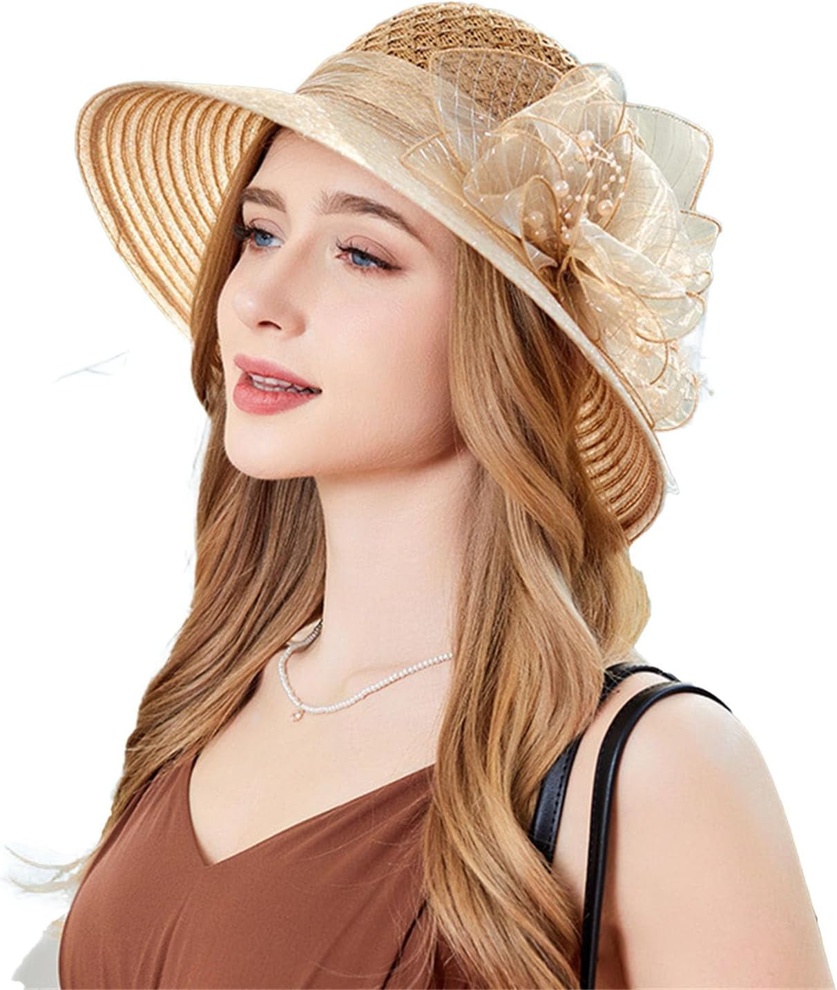 Changmaius Women’s Elegant Organza Derby Hat with Wide Brim - Floral ...