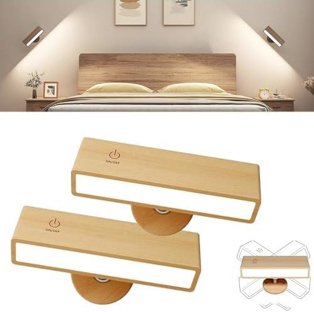 Changmaius Wood Wall Sconces, 360 Rotation Wall Lights, Rechargeable ...