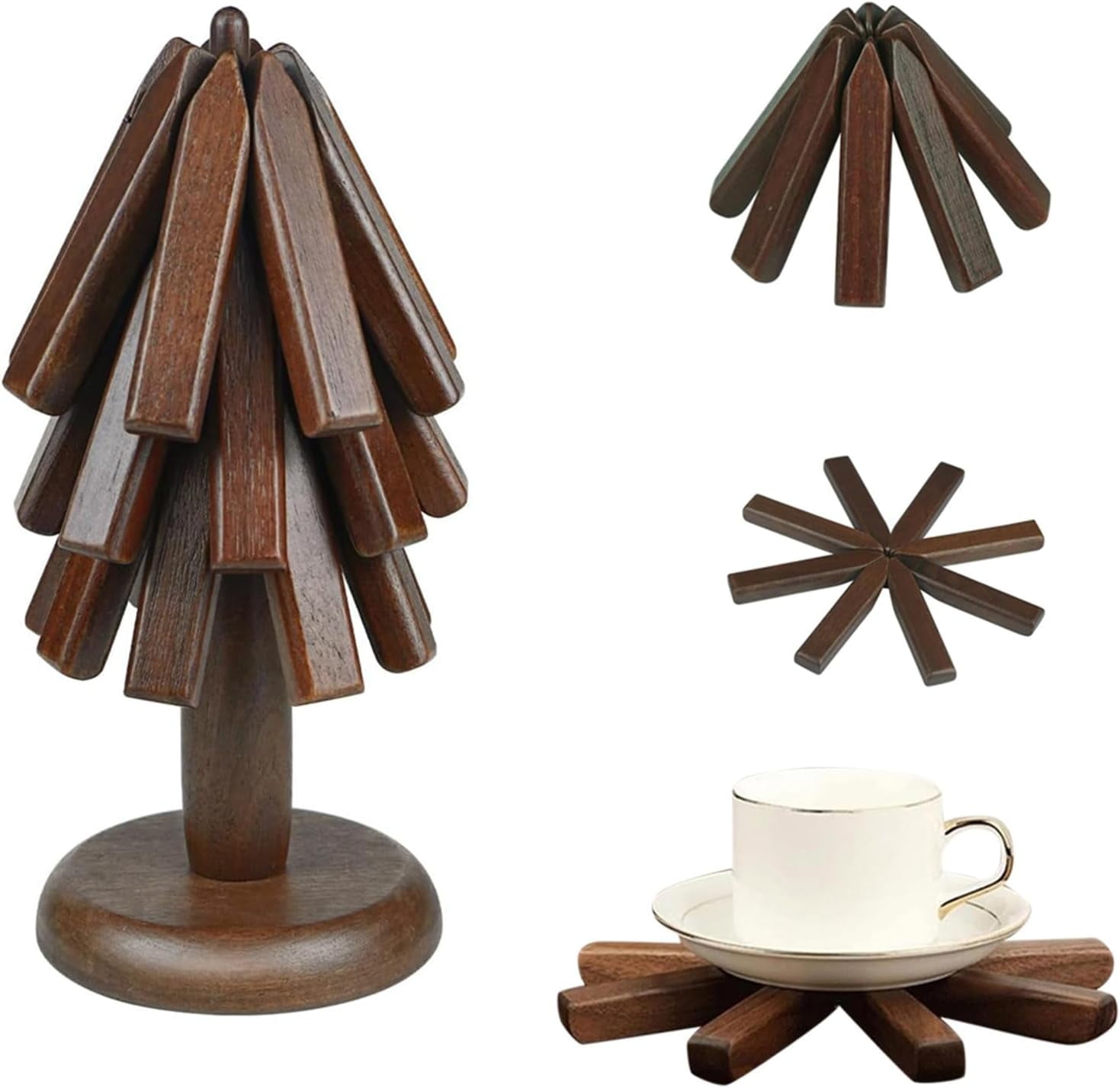 Changmaius Wooden Trivets for Hot Dishes,Tree Shape Trivet Set,4 Wooden ...