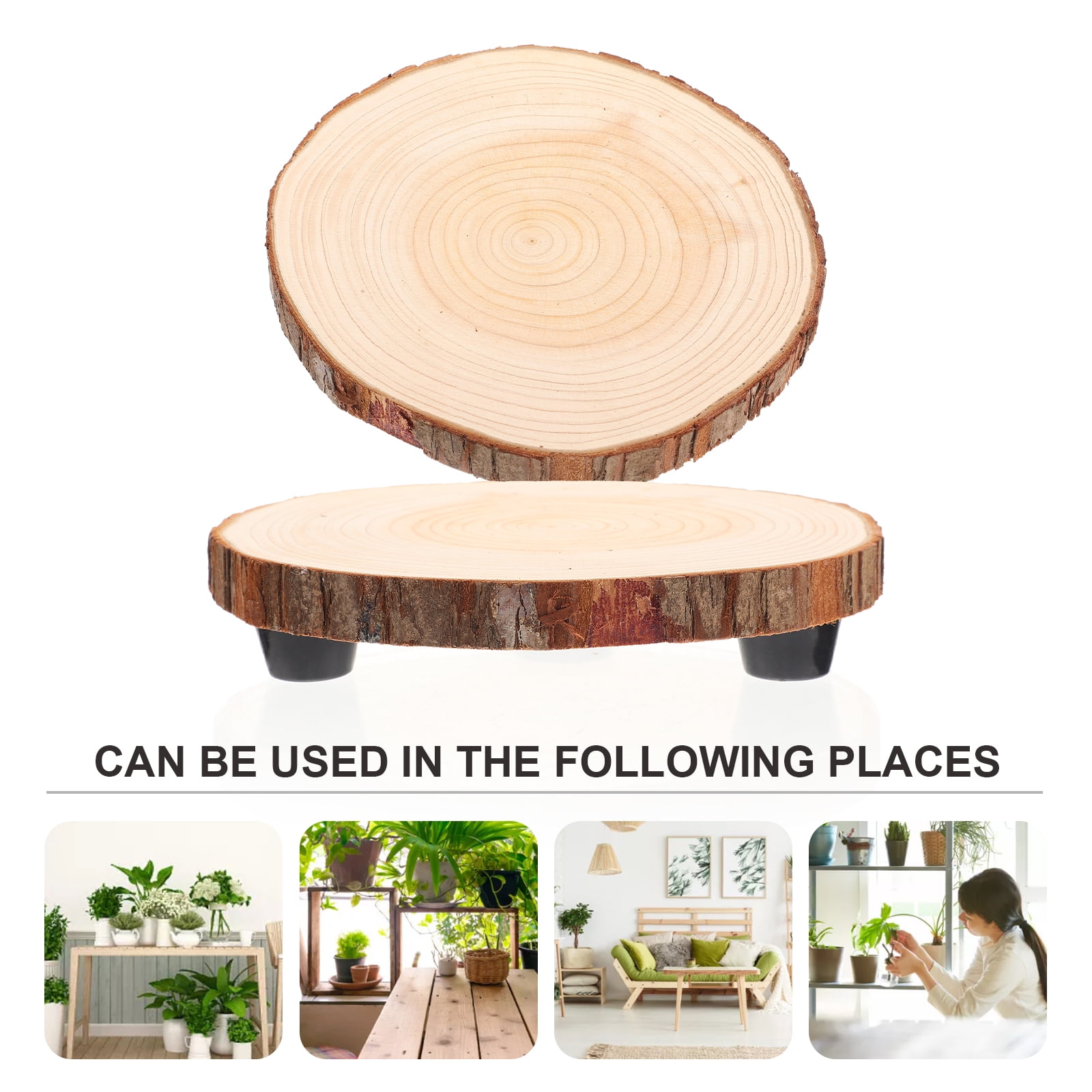 Changmusheng 2 Pieces Wooden Plant Riser Stands Wood Pedestal Round ...