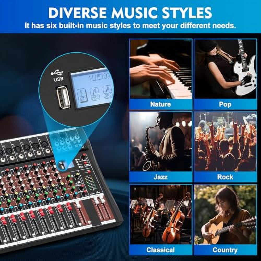 Channel Audio Mixer 16 Channel Studio Audio Mixer with Bluetooth USB ...
