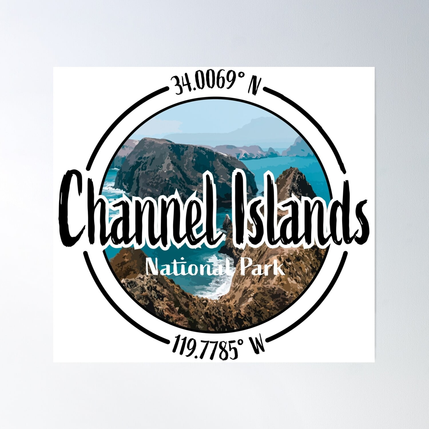 Channel Islands Design With Latitude And Longitude Poster Wall Art ...