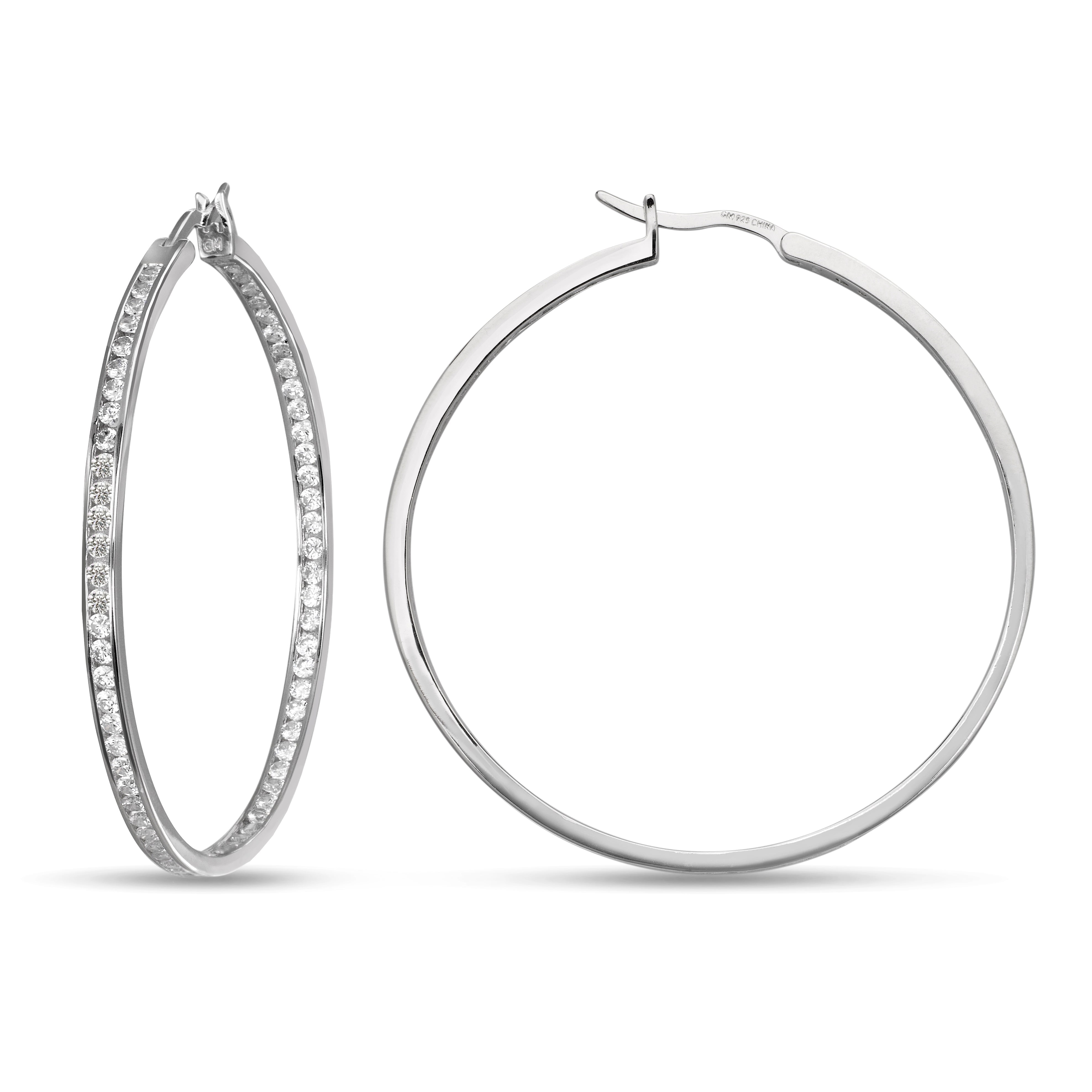 Channel Set CZ Hoop Earrings .925 Sterling Silver - Walmart.com