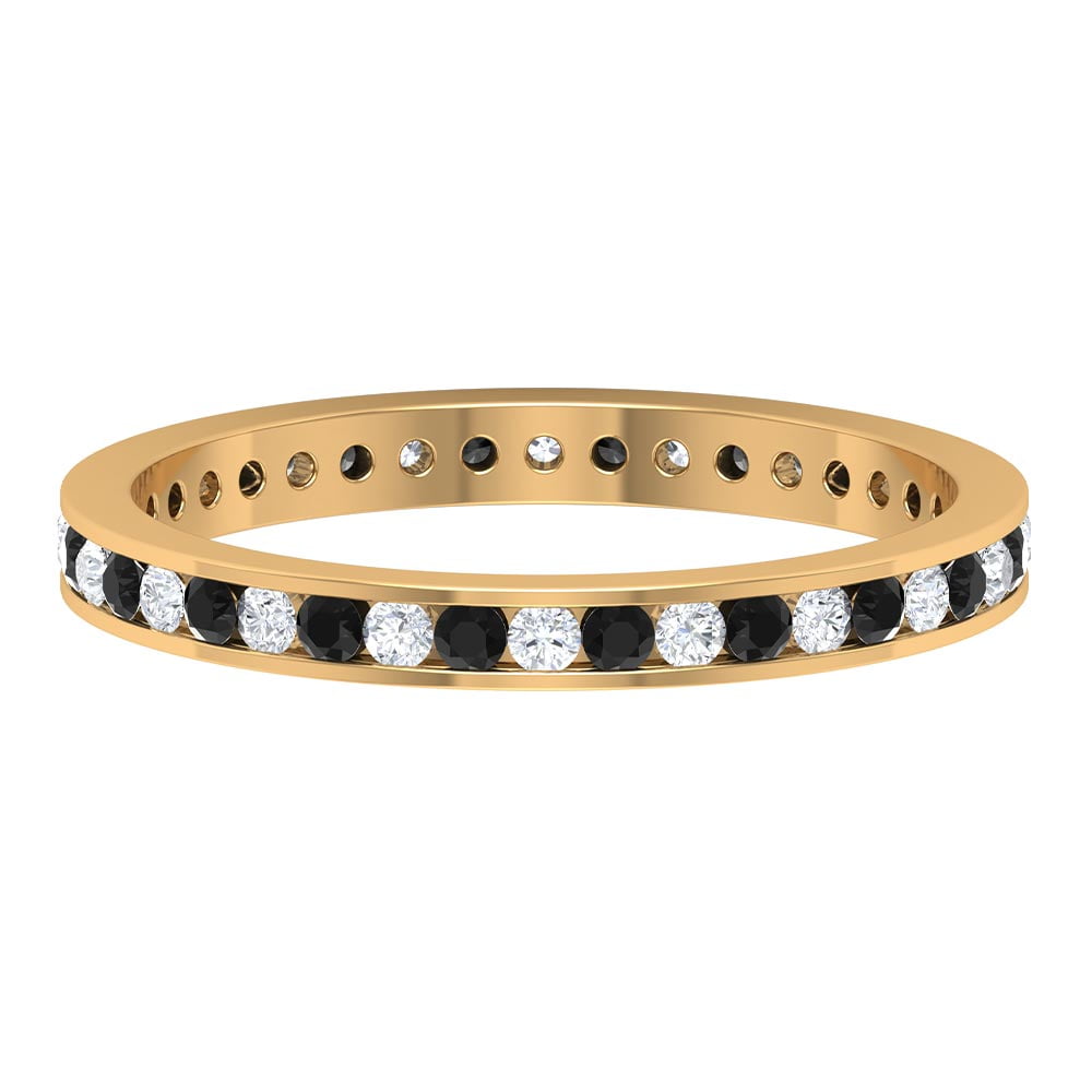 Rosec Jewels Channel Set Created Black Diamond Eternity Ring with Moissanite for Women, 10K ...