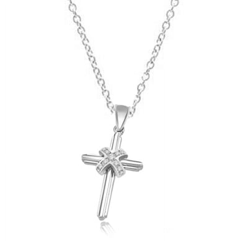 Channel Set Cross Pendant with Simulated Round Brilliant Melee Diamonds ...